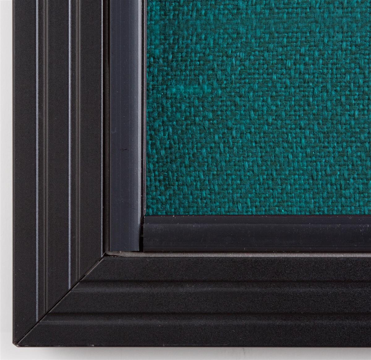 4 x 3 Foot Teal Fabric Tack board for Wall Mount Use, Locking Sliding Glass Door, 48 x 36 Inch Enclosed Bulletin Board for Indoor Use - Black Aluminum with Teal Fabric