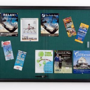 4 x 3 Foot Teal Fabric Tack board for Wall Mount Use, Locking Sliding Glass Door, 48 x 36 Inch Enclosed Bulletin Board for Indoor Use - Black Aluminum with Teal Fabric