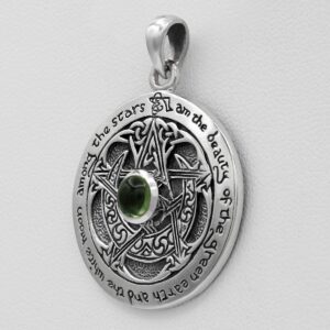 Dryad Design Wiccan Moon Pentacle Pendant - Sterling Silver Celtic Pagan Jewelry for Men & Women - Moldavite Pentagram