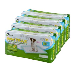 richell paw trax super absorbent pet training pads, 200 pack, pad size 17.7 x 23.6, potty pad, white (94545)