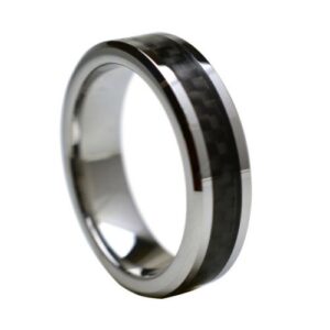 tungsten carbide with black carbon fiber inlay 6mm wedding band ring, 12 size