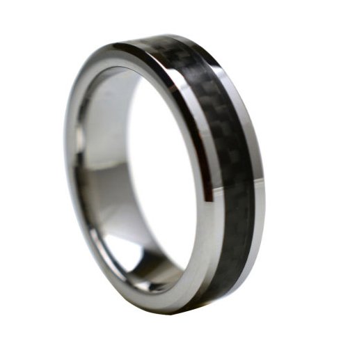 Tungsten Carbide with Black Carbon Fiber Inlay 6mm Wedding Band Ring, 12 Size