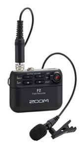 zoom f2 lavalier body-pack compact recorder, 32-bit float recording, no clipping, audio for video, records to sd, and battery powered with included lavalier microphone