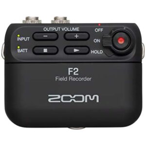 Zoom F2 Lavalier Body-Pack Compact Recorder, 32-Bit Float Recording, No Clipping, Audio for Video, Records to SD, and Battery Powered with Included Lavalier Microphone