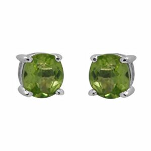 de buman sterling silver birthstone 5mm round genuine gemstone stud earrings (aug-genuine peridot)