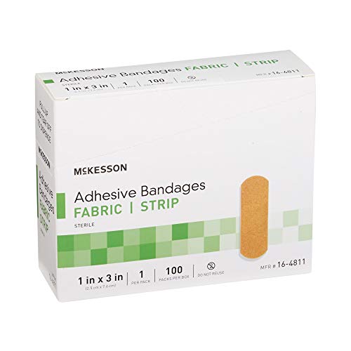 McKesson Adhesive Bandages, Sterile, Fabric Strip, 1 in x 3 in, 100 Count, 1 Pack