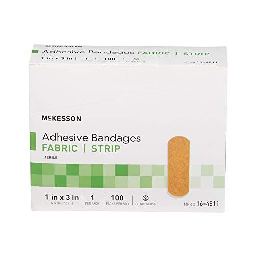 McKesson Adhesive Bandages, Sterile, Fabric Strip, 1 in x 3 in, 100 Count, 1 Pack