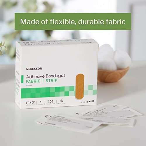 McKesson Adhesive Bandages, Sterile, Fabric Strip, 1 in x 3 in, 100 Count, 1 Pack