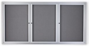 72 x 36 inch fabric tack board, 3 locking swing-open doors, 6 x 3 foot enclosed bulletin board for wall mount, hardware included - silver aluminum frame with light gray fabric