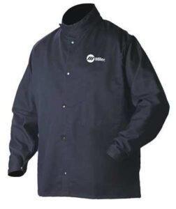 miller electric welding jacket, navy, cotton/nylon, m,blue