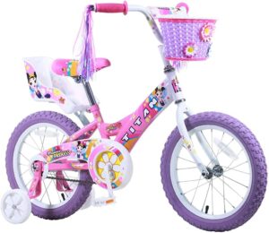 titan girl's flower princess bmx bike for 4-9 years girls with training wheels 16 inch kids toddler bicycle with utility basket & streamers - pink