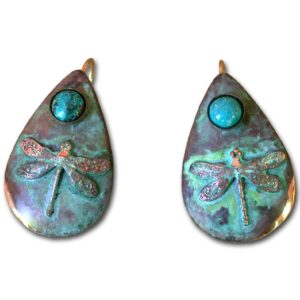 dragonfly teardrop earring - genuine turquoise - usa made