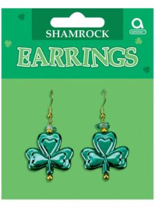 amscan shamrock dangling earrings costume accessory-1 pc, 2" x 1", green