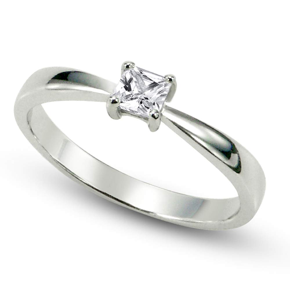 Sz 5 Sterling Silver Cubic Zirconia Solitaire 0.1 Carat tw Princess Cut CZ Engagement Ring