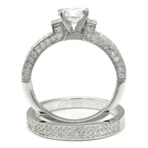 Metal Factory Sterling Silver Cubic Zirconia 2.1 Carat tw Round Cut CZ Pave Wedding Engagement Ring Set, Nickel Free Sz 7