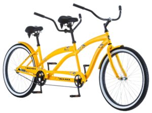 kulana lua tandem bike, beach cruiser bike for adult men women, double rider bicycle, 26-inch wheels, steel frame, single speed, yellow