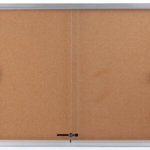 48" x 36" Enclosed Bulletin Board for Wall Mount, Indoor Use Only, 4' x 3' Cork Board with Sliding Glass Door - Silver Aluminum Frame