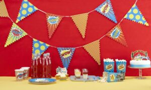 ginger ray pop art superhero party paper hanging banner, 14 flags