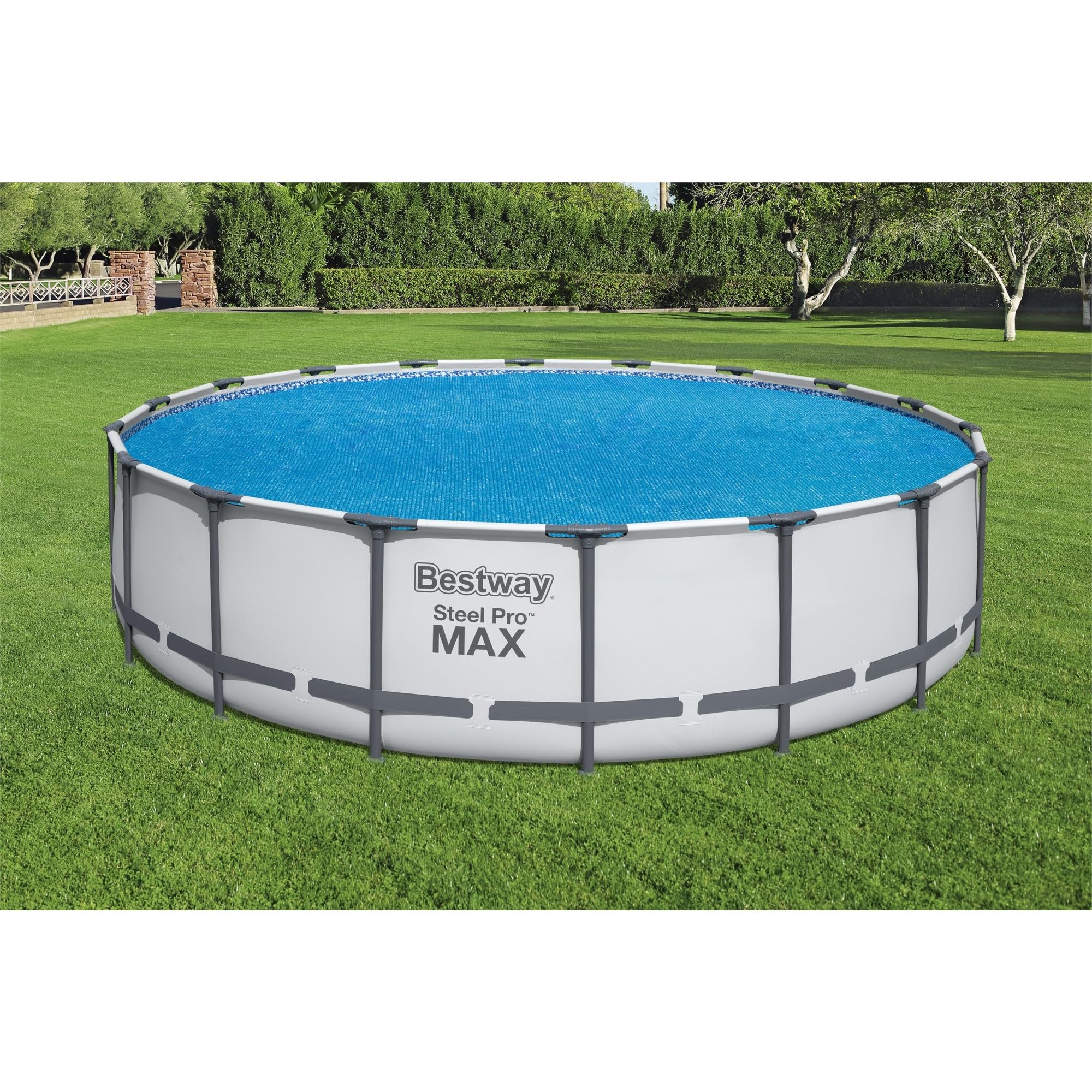 Bestway Flowclear 18 Foot Round Solar Heat Secure Pool Cover for Above Ground Swimming Pools with Storage Bag, Blue (Cover Only)