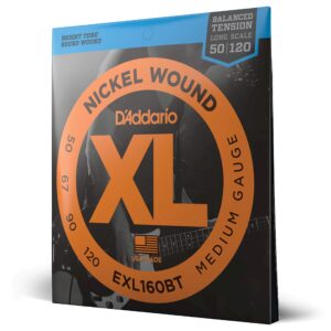 d'addario electric bass guitar strings - exl160bt 50-120 - nickel wound bass strings - for bass guitar 4 string - balanced tension medium