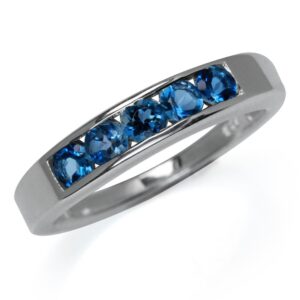 silvershake 5 stone 3mm round genuine london blue topaz 925 sterling silver band ring size 6