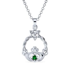 bling jewelry traditional irish kelly green cubic zirconia cz celtic infinity love knot friendship heart claddagh pendant necklace for women teen .925 sterling silver