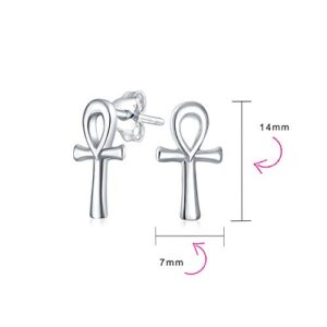 Minimalist Petite Delicate Religious Symbol of Life Egyptian Ankh Cross Stud Earrings For Women For Men Polished .925 Sterling Silver