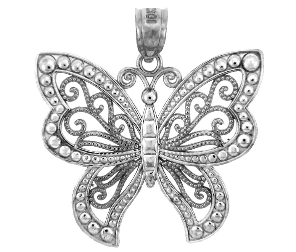 Claddagh Gold Fine 925 Sterling Silver Filigree Butterfly Charm Pendant