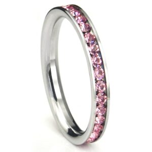 metal factory 316l stainless steel pink cubic zirconia cz eternity wedding 3mm band ring sz 9