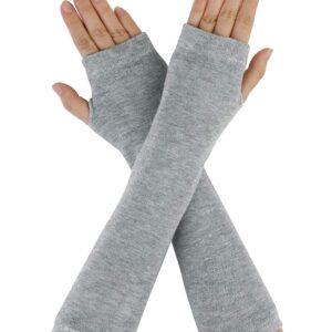 Allegra K Women's Winter Warmers Fingerless Thumbhole Elastic Long Knitted Party Costume Gloves One Size Light Gray