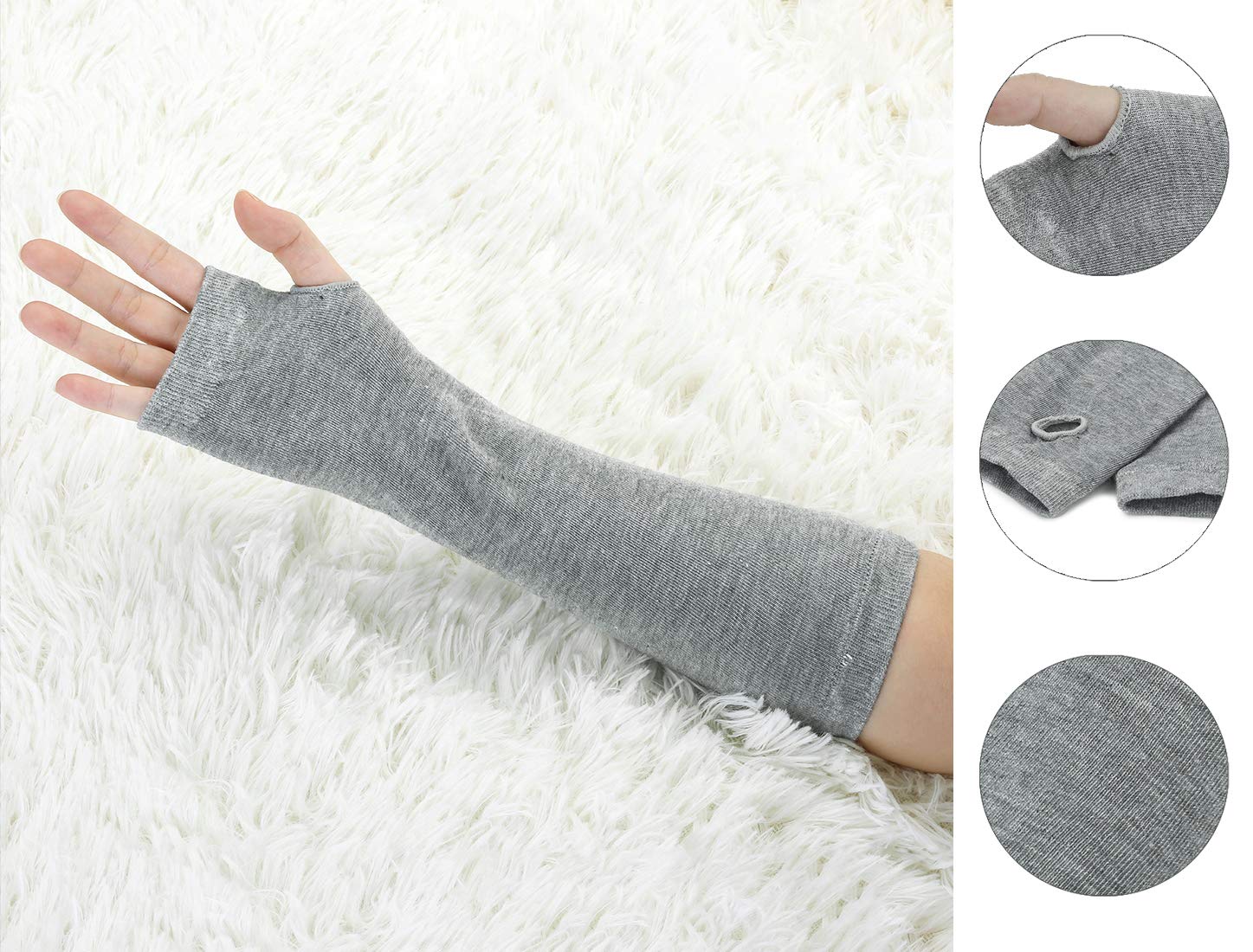 Allegra K Women's Winter Warmers Fingerless Thumbhole Elastic Long Knitted Party Costume Gloves One Size Light Gray