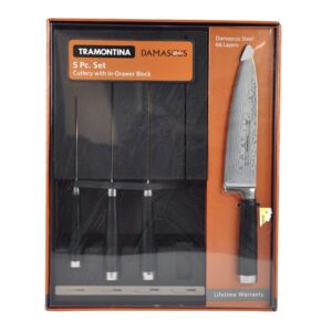 tramontina damascus 5 piece cutlery knife set with in-drawer block