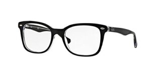 ray-ban rx5285 square prescription eyeglass frames, black on transparent/demo lens, 53 mm