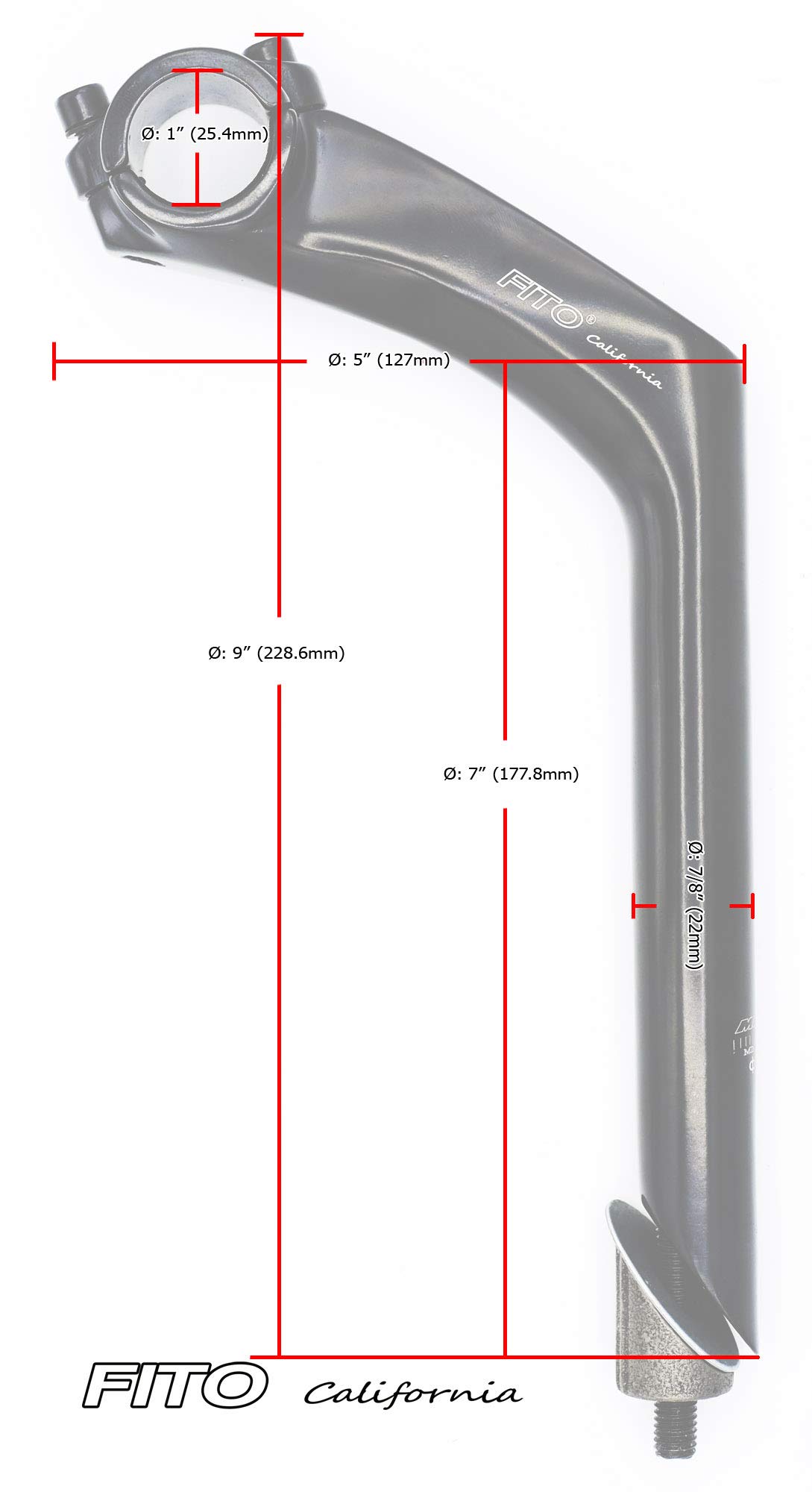 Stem - Fito Aluminum Alloy Handle Bar Stem - TWIN 2 BOLT - Gooseneck, Handle bar: 25.4mm, Frame: 22.2mm, for Beach Cruiser Bikes, BMX Bikes, Comfort Bikes, (Silver)