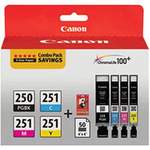 Canon PGI-250/CLI-251 with Photo Paper 50 Sheets Compatible to MG6320, iP7220 & MG5420, MX922, MG7120, MG6420, MG5520, iX6820, iP8720, MG7520, MG6620, MG5620 (Optional)