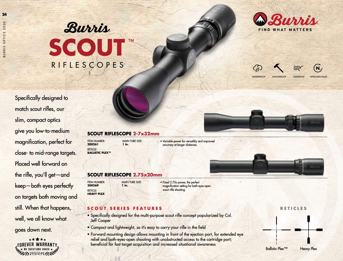 Burris Ballistic Plex Hunting Riflescope, 2.75X-20mm , Black