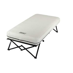 coleman camping cot, air mattress, & pump combo, folding camp cot & air bed with side table & battery-operated pump, great for comfortable outdoor sleeping & camping