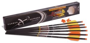 carbon express mayhem 20-inch fletched carbon crossbolt/crossbow arrow with 3-inch vanes, 6-pack, moon