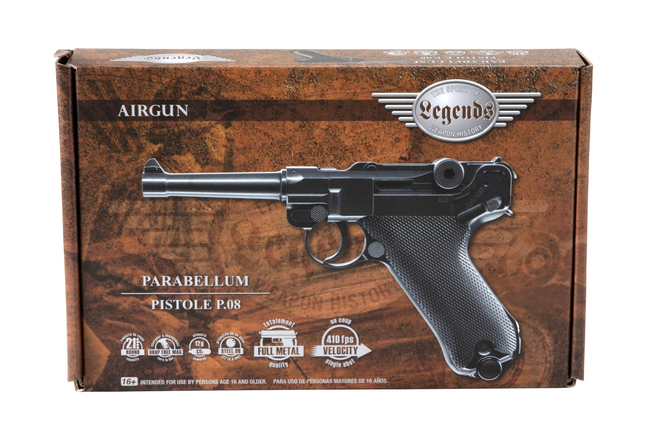 Umarex Legends P.08 All Metal .177 Caliber BB Gun Air Pistol, Standard Action, Legends P.08 Air Gun