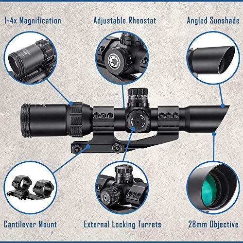 Barska Compact Rifle Scope Red/Green Illuminated Mil-Dot Reticle with Cantilever Rings - 4x32