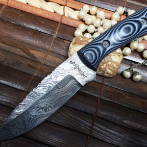 Perkin Handmade Damascus Hunting Knife Full Tang Fixed Blade Knife - 5MH