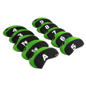 Andux Number Print Golf Iron Club Head Covers with Transparent Window 10pcs/Set Black/lime green