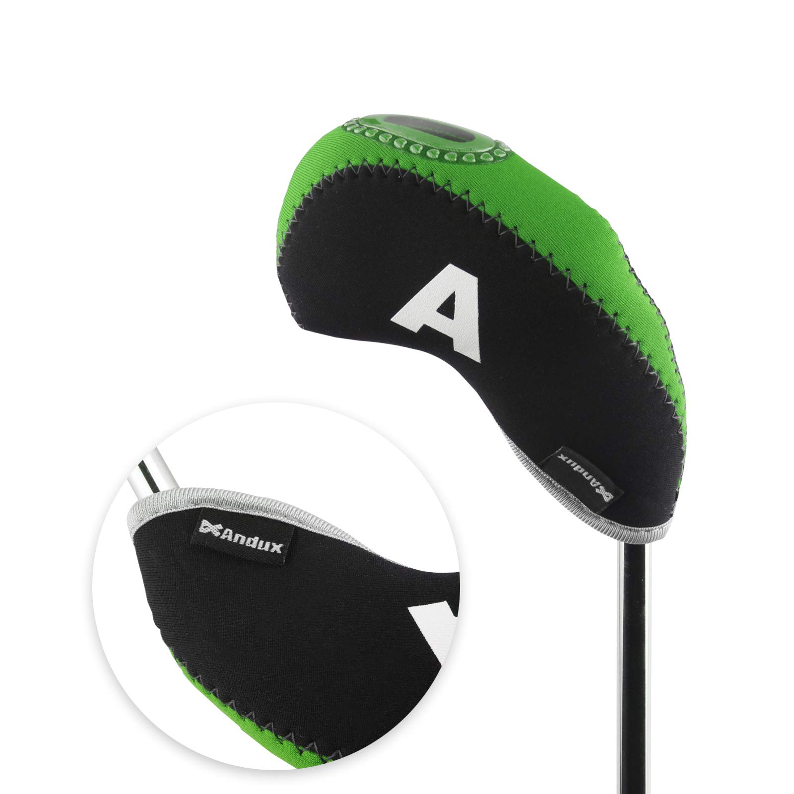 Andux Number Print Golf Iron Club Head Covers with Transparent Window 10pcs/Set Black/lime green