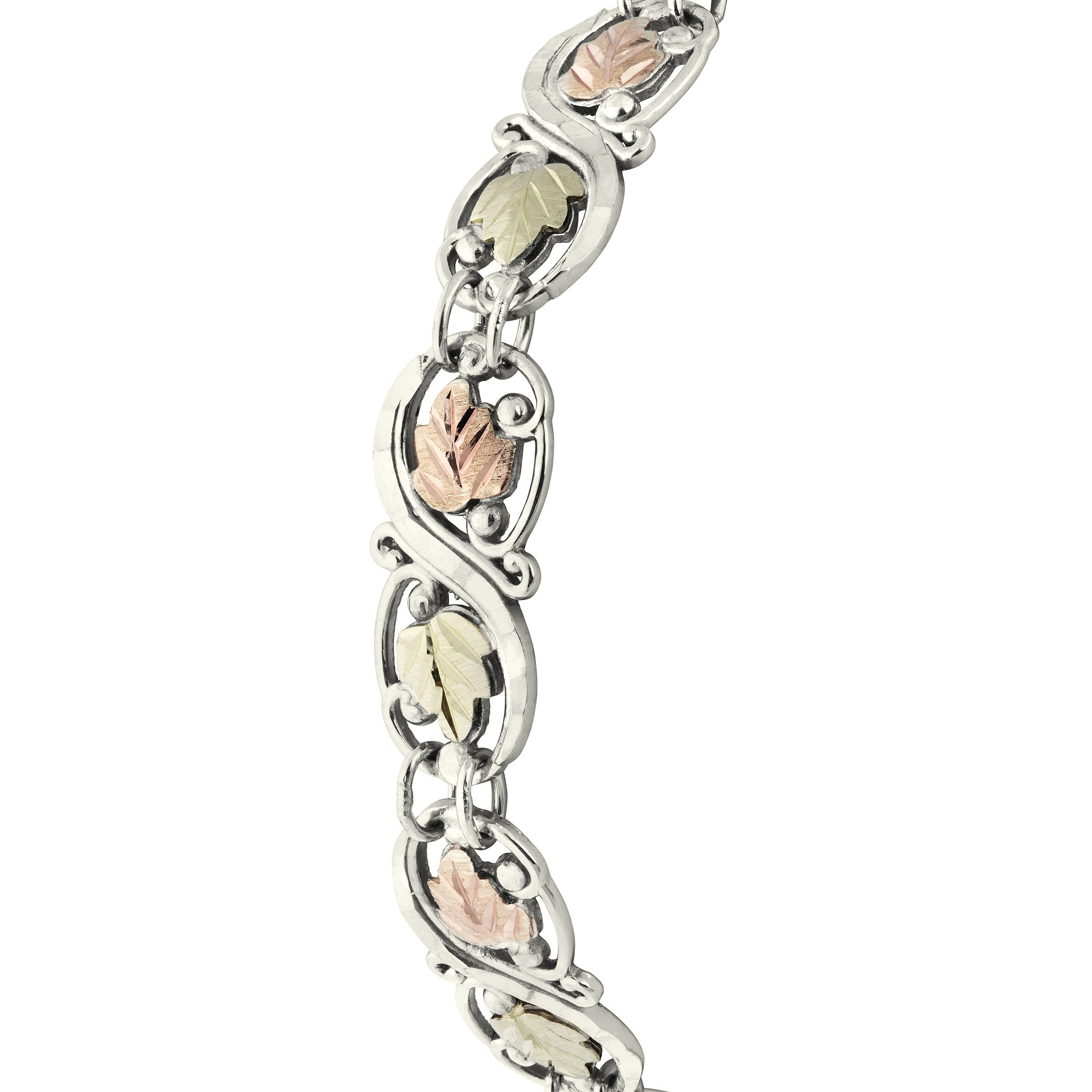 Sterling Silver Diamond-Cut Infinity Bracelet, 12k Green Gold, 12k Rose Black Hills Gold 7.75 Inches