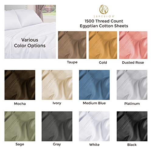 Superior Egyptian Cotton 4 Piece Sheet Set, Luxury 1500 Thread Count, Eco-Friendly, Sustainable Sheets, Ultra-Soft Basics, Solid, Deep Pocket Fitted Sheet, Flat Sheet, Pillowcases, Queen, Grey