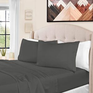 Superior Egyptian Cotton 4 Piece Sheet Set, Luxury 1500 Thread Count, Eco-Friendly, Sustainable Sheets, Ultra-Soft Basics, Solid, Deep Pocket Fitted Sheet, Flat Sheet, Pillowcases, Queen, Grey