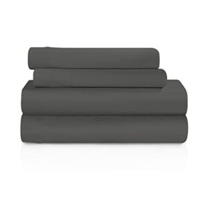 Superior Egyptian Cotton 4 Piece Sheet Set, Luxury 1500 Thread Count, Eco-Friendly, Sustainable Sheets, Ultra-Soft Basics, Solid, Deep Pocket Fitted Sheet, Flat Sheet, Pillowcases, Queen, Grey