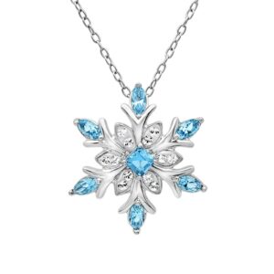 amanda rose collection sterling silver snowflake pendant necklace with swarovksi crystals (blue and white)