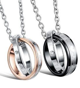 his & hers matching set titanium stainless steel couple “heart beat chart” pendant necklace in a gift box