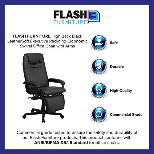 Flash Furniture Robert High Back Black LeatherSoft Executive Reclining Ergonomic Swivel Office Chair with Arms